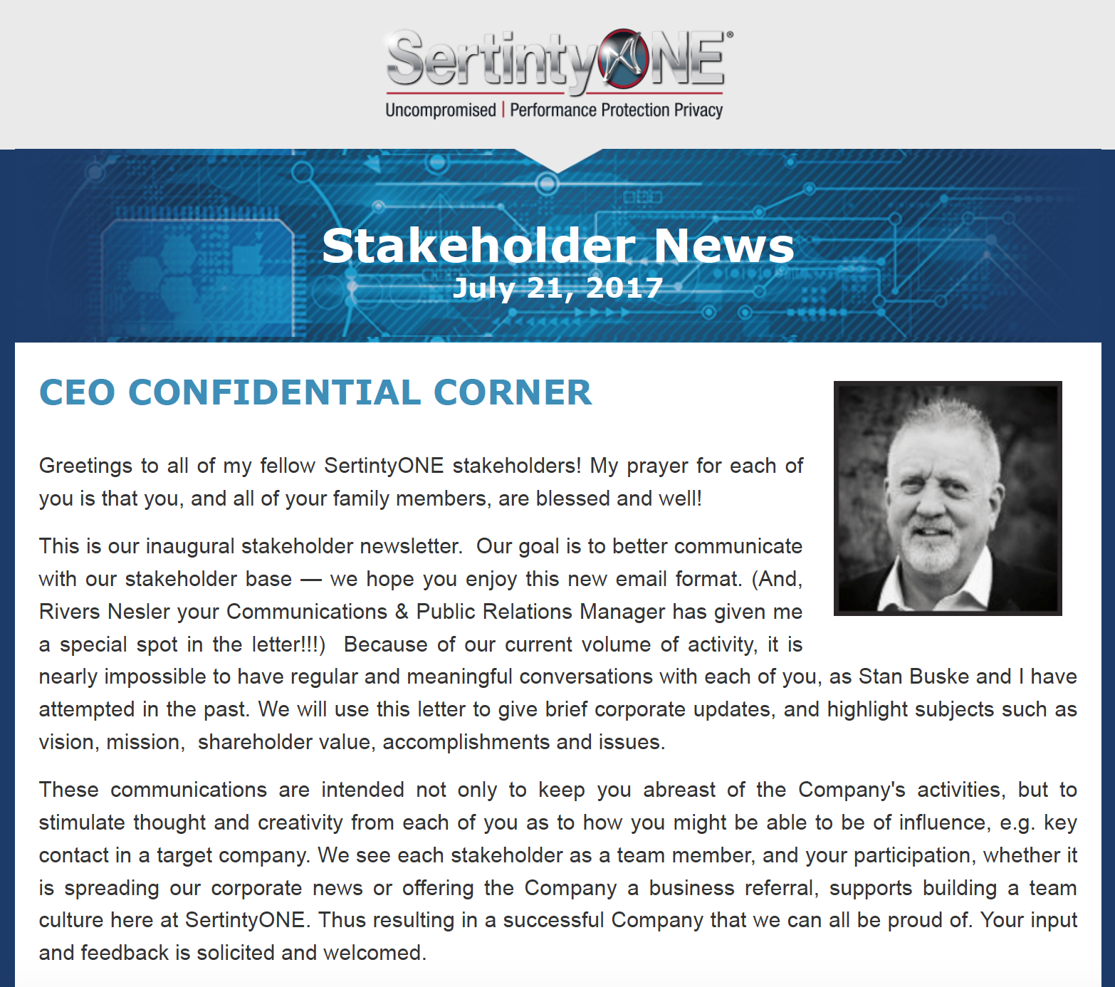SertintyONE 2Q Stakeholder Newsletter - Sertainty